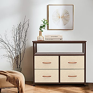 AZL1 Life Concept Dresser with Shelves-Storage Chest for Bedroom, Living Room, Hallway, Closet Organizer with Sturdy Steel Frame, Wooden Shelf, Removable Fabric Drawers, Beige