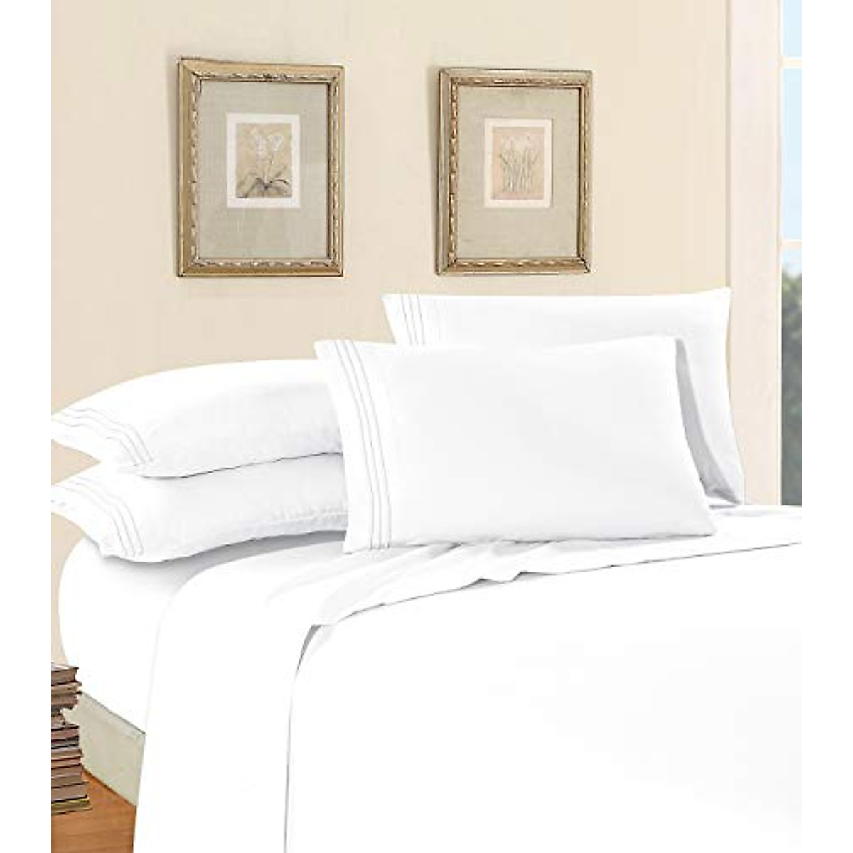 Elegant Comfort Luxury Soft 1500 Thread Count Egyptian 4-Piece Premium Hotel Quality Wrinkle Resistant Coziest Bedding Set, All Around Elastic Fitted Sheet, Deep Pocket up to 16inch, Queen, White