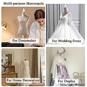 HOMBOUR Female Mannequin Torso Dress Form, Sewing Mannequin Body, Adjustable Manikin with Wooden Tripod Base Stand for Display Dressmaker Jewelry, Grey