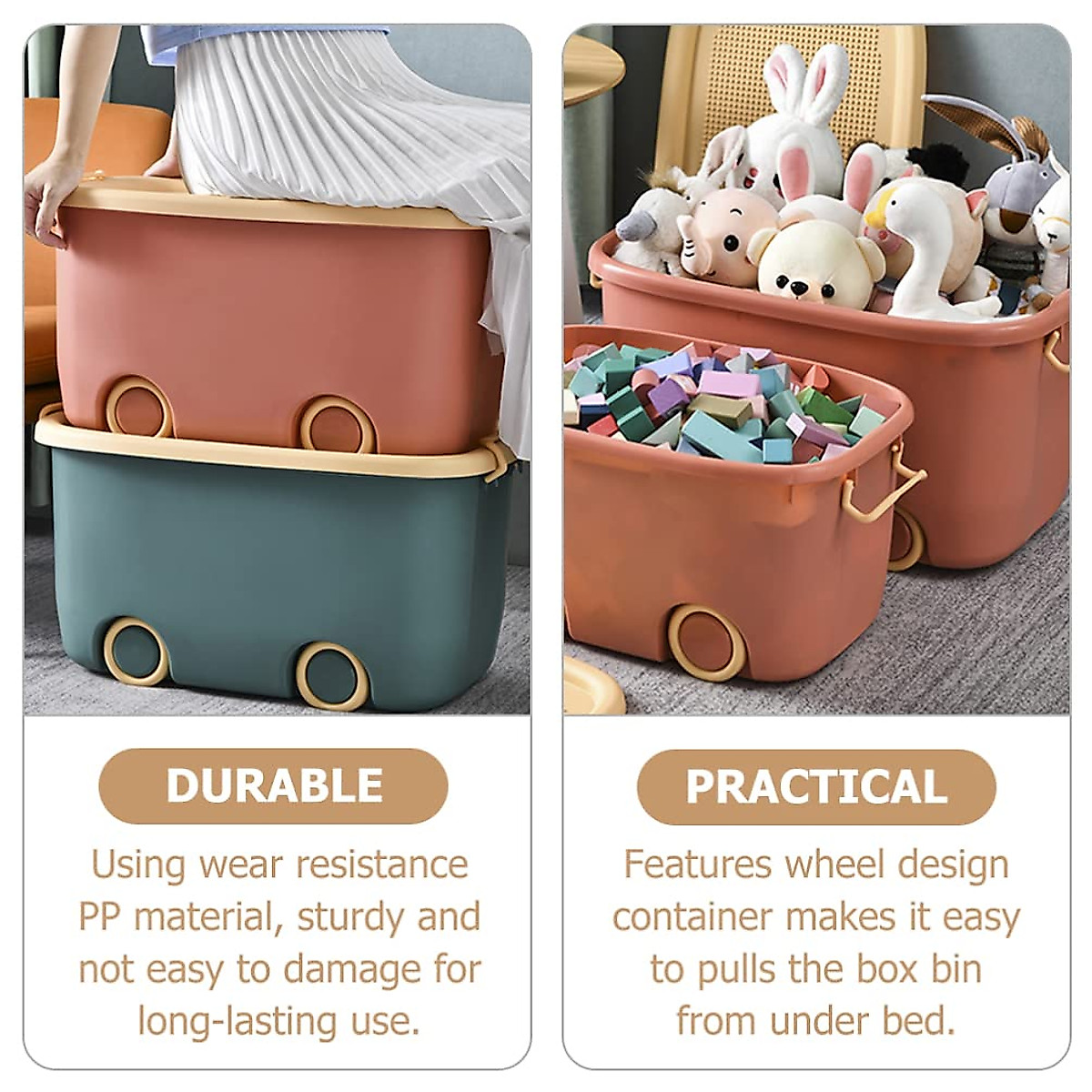 LIFKOME Stackable Toy Storage Box with Wheels Rolling Storage Box with Snap Lid Handle& Latches Wheeled Storage Durable and Reusable Storage Bins with Latching Lids