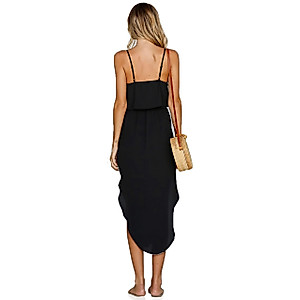 NERLEROLIAN Women's Adjustable Strappy Split Summer Beach Casual Midi Dress Black