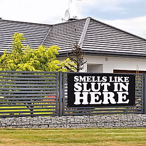 Haebfsl Smells Like Slut In Here Flags 24" X 47" Banner Wall Outdoor Hanging Flag With 4 Brass Grommets For College Dorm Room Decor