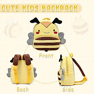 Kasqo Cute Toddler Backpack for Boys and Girls, 9.4" 3D Soft Plush Animal Mini Lightweight Travel Bag for Baby, Flying Bee