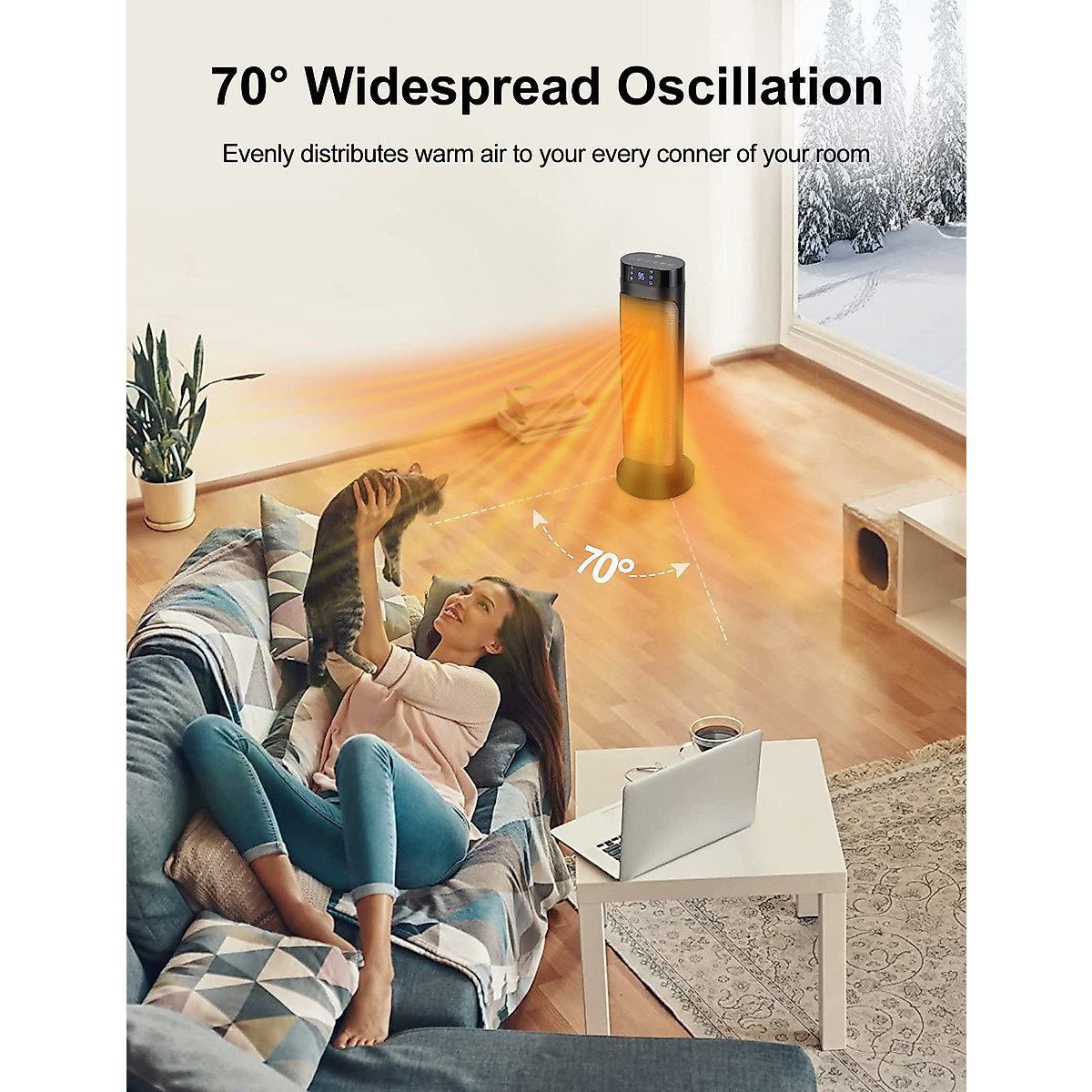 MEPTY Space Heater, 1500W Fast Heating Ceramic Electric Heaters with Remote,Thermostat, Oscillation, 1-12H Timer, Overheating & Tip-Over Protection, Portable Heater for Indoor Use (Black)