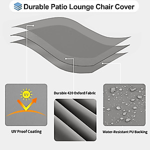 OutdoorLines Outdoor Waterproof Patio Chaise Lounge Chair Cover - UV Resistant Lounger Covers Heavy Duty Weatherproof Patio Sofa Furniture Covers, 1 Pack, 68Wx30Dx30H Inches, Gray