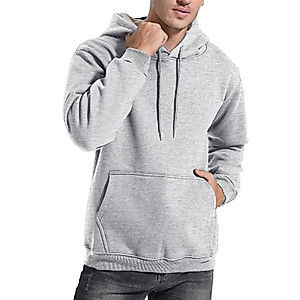 Flygo Men's Casual Fleece Sherpa Lined Hoodie Winter Warm Pullover Hooded Sweatshirt(Grey-XXL)