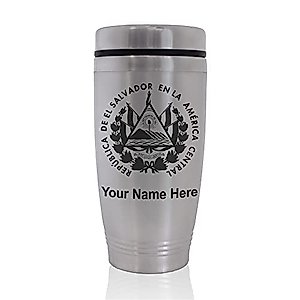 SkunkWerkz Commuter Travel Mug, Flag of El Salvador, Personalized Engraving Included