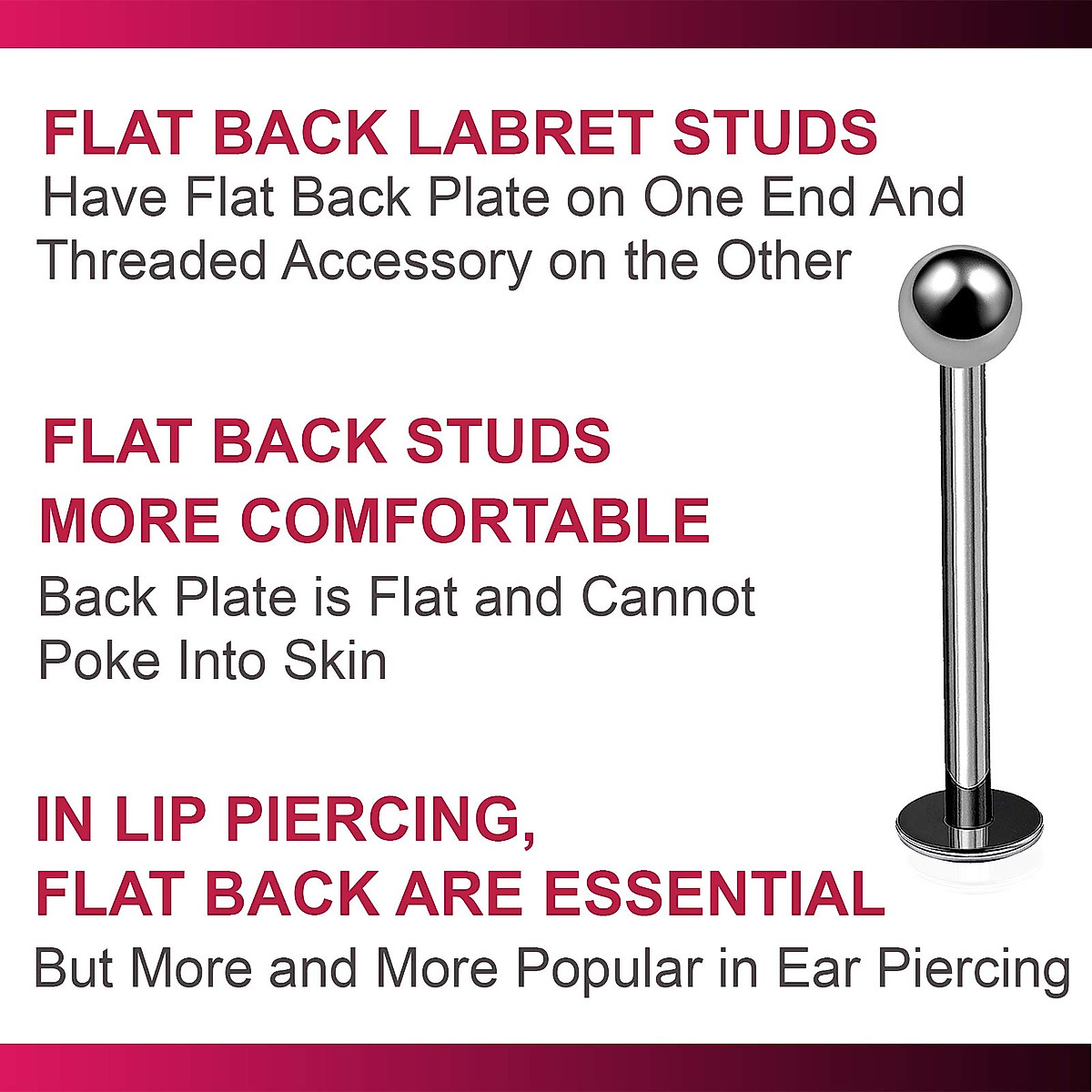 bodyjewellery 2pcs 16g Titanium Labret Studs Conch Piercing Lip Snake Bites Spider Ball Monroe Tragus Cartilage Helix B2ACX Pick Size (1/2 inch (12mm))