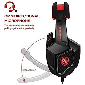 SADES 3.5mm Stereo Surround Sound Gaming Headset with Mic, Noise Cancelling & Led Light & Volume Control Over Ear Gamer Headphones, Red Headset for PC MAC Laptop Computer Games
