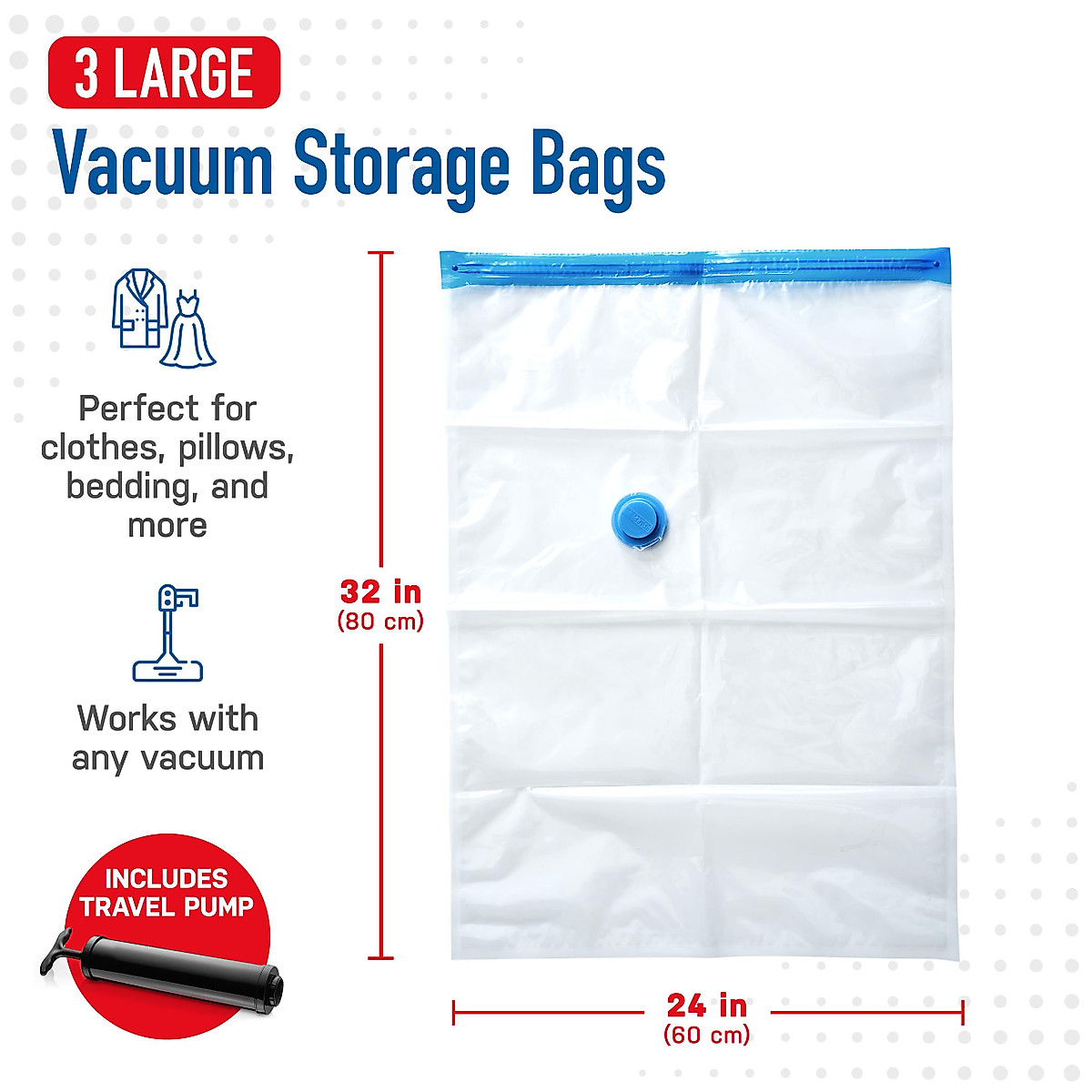 Spacesaver Bags, 80% More Storage, Hand-Pump for Travel, Space Saver Vacuum Storage Bags with Double-Zip Seal and Triple Seal Turbo-Valve for Max Space Saving in storage bag (Large 6 Pack)