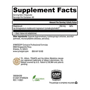 XYMOGEN OptiMag 125 - Magnesium Supplement with Di-Magnesium Malate & Glycinate Lysinate to Support Nerve, Muscle, Bone Health + Heart Health (120 Capsules)