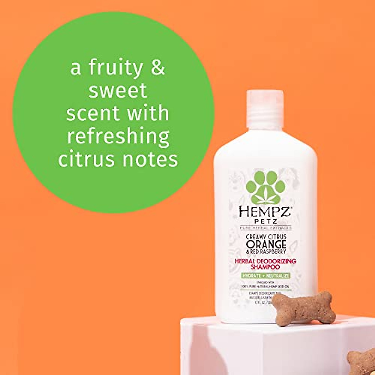 Hempz Petz Deodorizing Dog Shampoo, Creamy Citrus Orange & Red Raspberry, 17 Fl. Oz. - Pet Shampoo