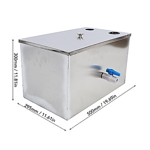 ZAWELIYO Top Inlet Grease Trap, 500x300x295 mm Stainless Steel Oil Water Separator, Large Capacity, Commercial Grease Interceptor for Kitchen, Restaurant, Hotpot