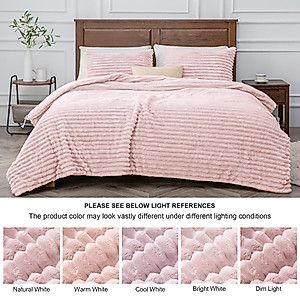 BEDELITE Fleece Queen Comforter Set -Super Soft & Warm Fluffy Pink Bedding, Luxury Fuzzy Heavy Bed Set for Winter with 2 Pillow Cases