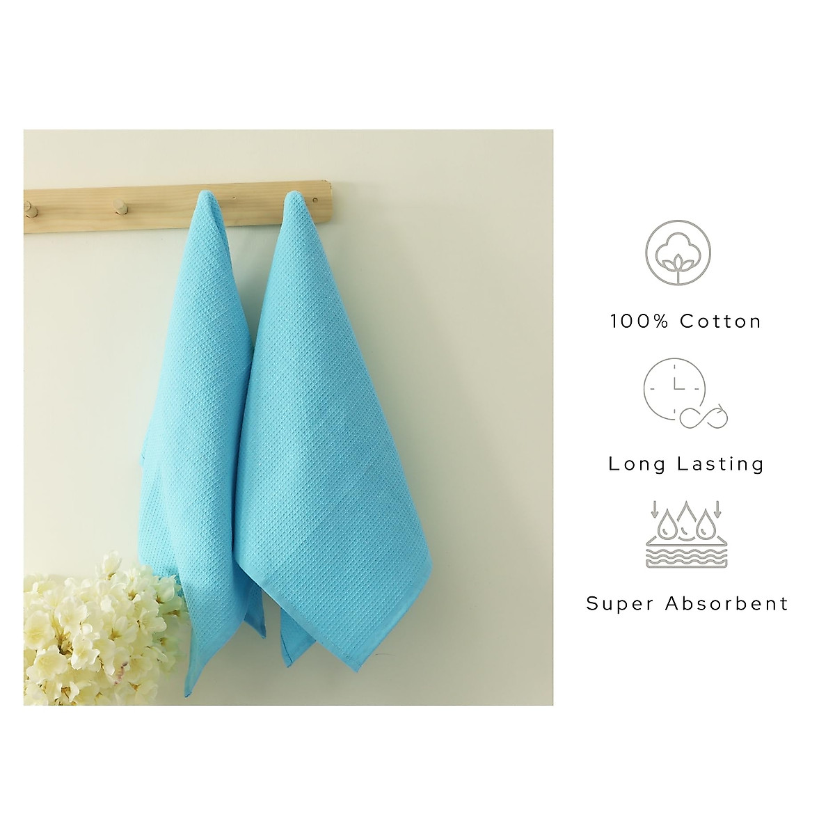 PurpleEssences Waffle Weave Solid Kitchen Towel, 100% Cotton - 15 x 25 Inches, Ultra Soft Absorbent Quick Drying Dish Cloth Towels Dish Rags for Kitchen, 6 - Pack - Forest Green