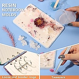 3Pcs Notebook Cover Resin Casting Molds for A5 A6 A7, LEOBRO Notebook Cover Silicone Molds, Resin Notebook Molds, Silicone Resin Molds for Notebook Epoxy Resin DIY, with Book Rings, Tweezers, Spoons
