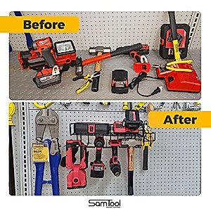 SamTool Power Tool Organizer Wall Mount with Detachable Tool Holder, S Shape Holder & Cable Strap for Drill Holder and Garage Organization Tools