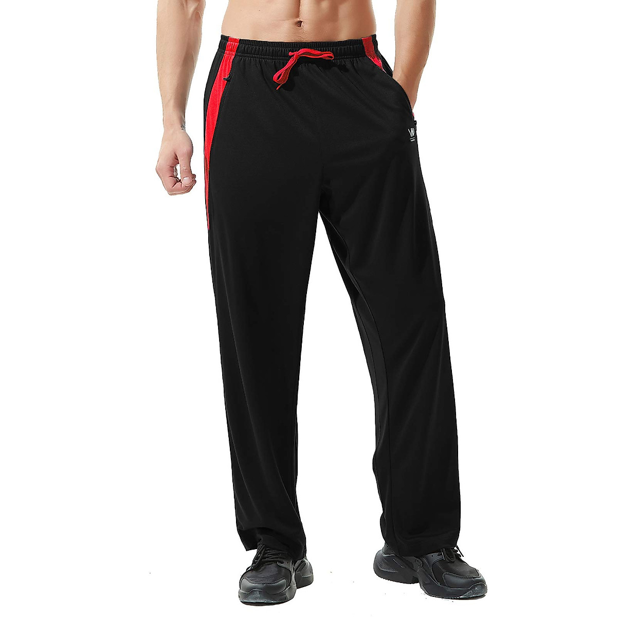ZEROWELL Men’s Athletic Pants with Zipper Pockets Open Bottom Lightweight Sweatpants, for Workout, Running, Gym, Training (1224-Black XL)