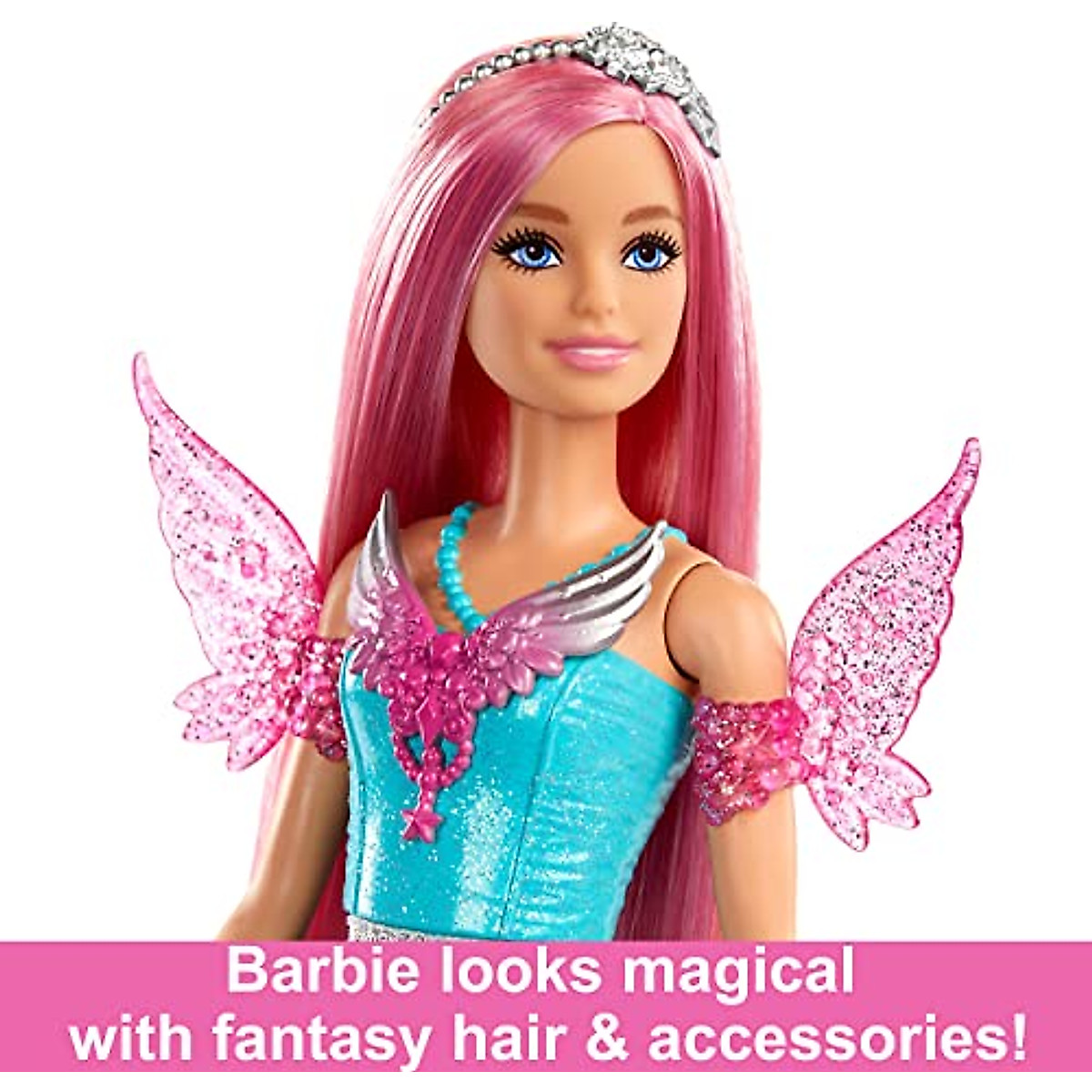 Barbie Doll with Two Fairytale Pets and Fantasy Dress, Barbie “Malibu” Doll from Barbie A Touch of Magic, 7-inch Long Fantasy Hair