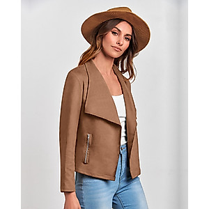 BTFBM Womens Faux Suede Jackets Dressy Spring Summer Clothes 2025 Lapel Long Sleeve Open Front Cropped Outerwear Coats(Solid Camel, Small)