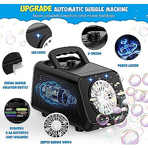 Bubble Machine, Automatic Bubble Blower with 20000+ Bubbles Per Minute, Portable Bubble Machine for Kids and Toddler with 2 Speed Levels, Outdoor Toys for Parties, Birthday, Wedding, Christmas
