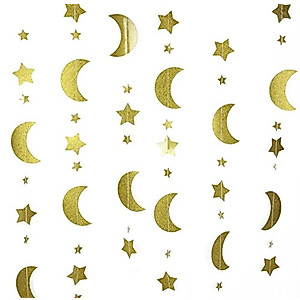 Mybbshower Gold Glitter Moon and Stars Garland Children's Birthday Party Nursery Room Decoration 12 Feet