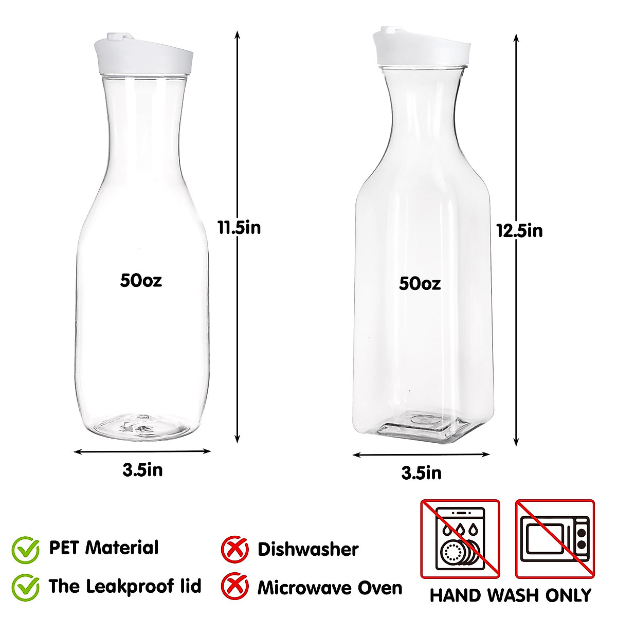TOMNK 2pcs 50oz Plastic Pitcher with Lids, Plastic Juice Carafe for Mimosa Bar, Drink Pitcher, Water Carafe, Milk Container, Circle Water Bottle