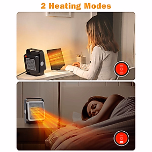 XIUREI Space Heater, Desk Heater with 600W, 45° Adjustable Angle, Tip-Over & Overheat Protection, Dual Heat Settings, Small Electric Heater for Indoor Office Use, Black