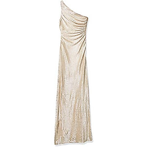 Calvin Klein One-Shoulder Gown with Side Ruching and Beaded Detail – Women’s Formal Dresses for Special Occasions, Buff/Silver 2, 12