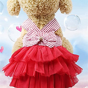 HonpraD Female Clothes Dog Cat Pet Supplies Striped Suspender Mesh Skirt Dress for Dogs Girls Medium Basic Hoodie Soft Sweaters Winter Coat