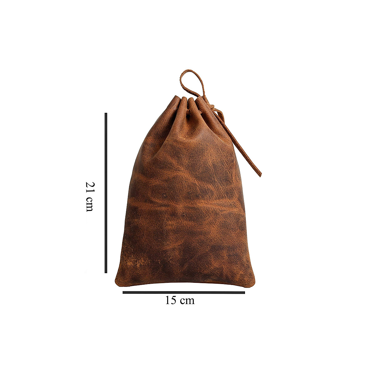 Leather Drawstring Pouch multipurpose Medieval coin waist bag (Vintage Brown, 21 cm x 15 cm)