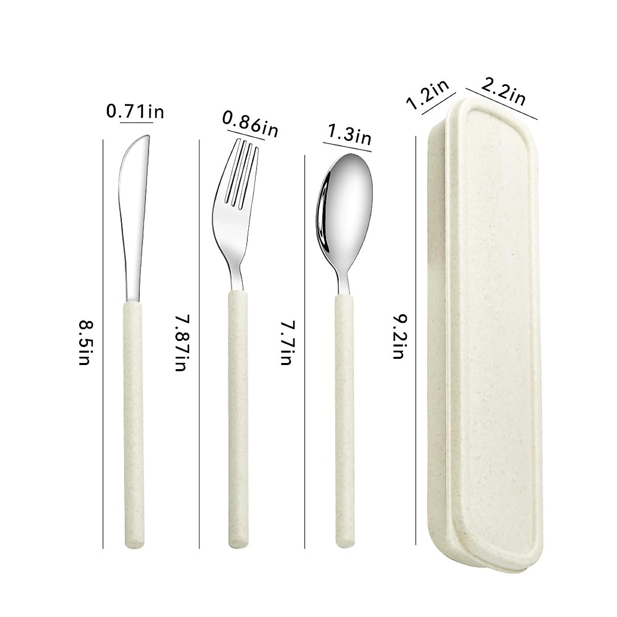 ArderLive 3 PCS Outdoor Flatware Set with Case, Fork Spoon Knife/Travel Set for Travel, Lunch Box and Camping, Christmas gifts Beige