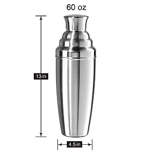 OGGI Jumbo Cocktail Shaker 60 oz - Stainless Steel Construction, Built in Strainer - Ideal Large Cocktail Shaker for Parties, Mixes 12 Martinis