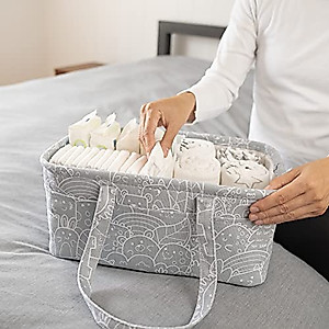 Baby Diaper Caddy Organizer Basket for Nursery Changing Table - Car Storage Bin Tote Bag for Nappy, Diapers, and Wipes - Newborn Registry Shower Gift for Girl and Boy Must Haves - Travel Bin (Gray)