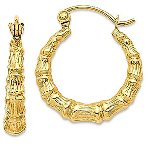 14K Yellow Gold Bamboo Round Hoop Earrings