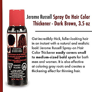 Jerome Russell Spray-on Color Dark Brown Hair Thickener, for Fine and Thinning Hair, Conceals Bald Spots, Grey Hair, Hides Root Re-growth, and Cover Hair Extension Tracks, Works for Men and Women, 3.5 oz - 2 Pack