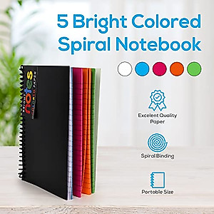Spiral Notebook, 5x7 Inch Notebooks - Wirebound College Ruled Note Books, Bright Neon Colored Lined Paper, Perforated Notepad Memo Books - Durable Poly Cover, Journaling Notebook - 100 Sheets - 3 Pack