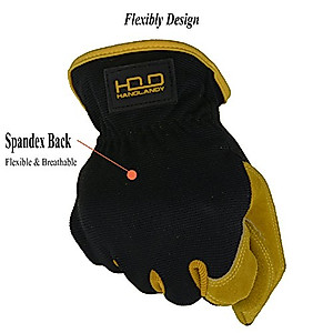 HANDLANDY Men Leather Gardening Gloves, Utility Work Gloves for Mechanics, Construction, Driver, Dexterity Breathable Design Large