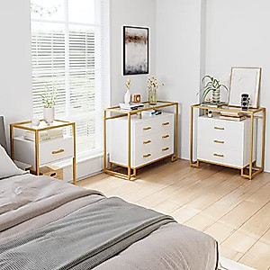 Senfot 6 Drawer Dresser, Wood Dresser Chest with Wide Storage Space, Steel Frame & Tempered Glass Top, Storage Tower Clothes Organizer, Large Storage Cabinet for Bedroom, Living Room