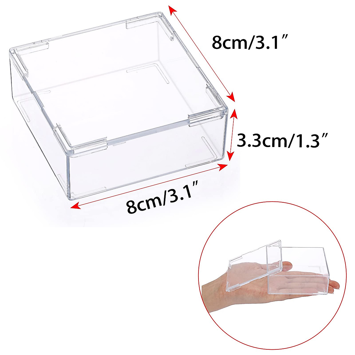 BTSKY Clear Plastic Small Storage Containers with Lid Mini Clear Boxes for Organizing Stackable Paper Clips Holder Multi-use Bead Organizers for Clips, Rhinestones, Hairpins and Candy, 4PCS Square