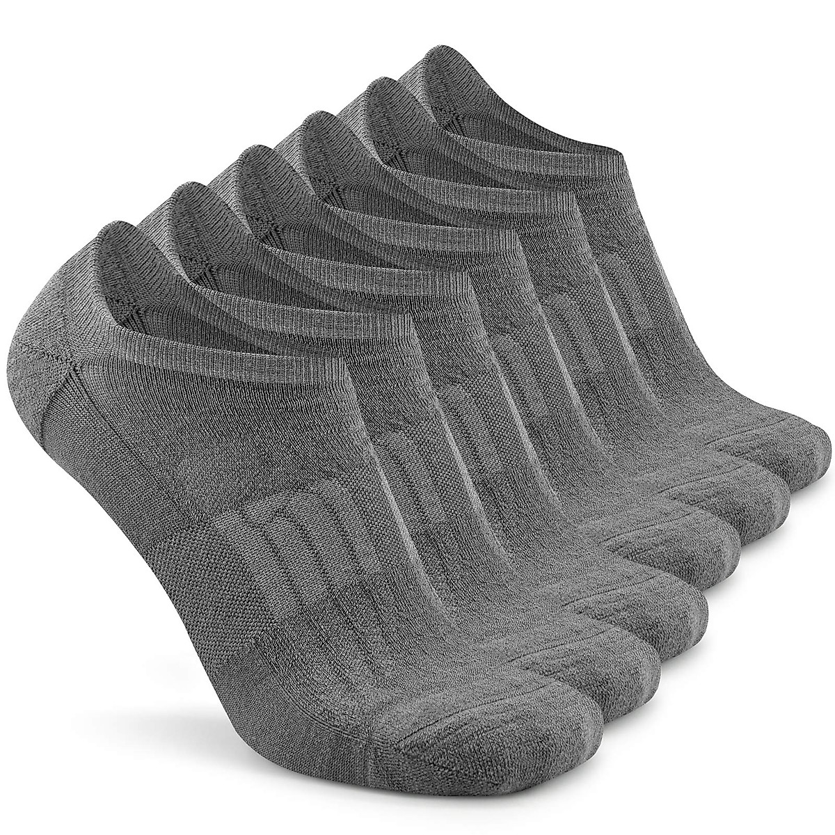 Busy Socks Men's Merino Wool No Show Athletic Running Socks, Women's Mesh Breathable Super Soft Thin Socks for Summer, 6 Pairs, Large, Medium Grey