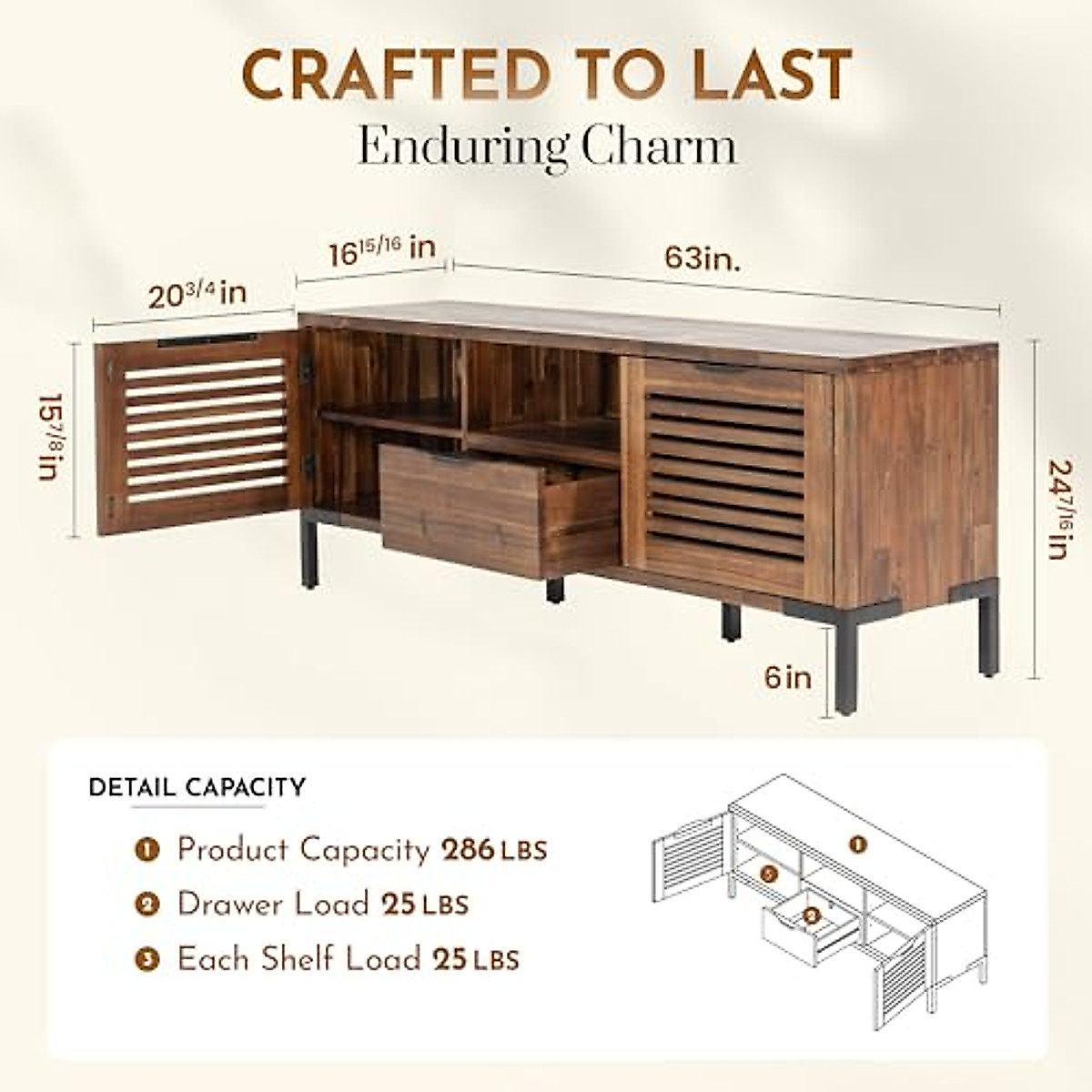 Bme Millie Solid Wood TV Stand for TVs up to 65 Inches, Modern Farmhouse TV Stand with Rustic Charm, TV Stands for Living Room, Chestnut
