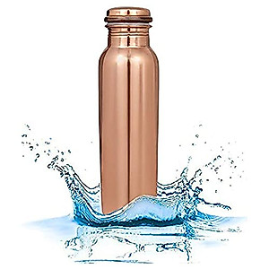 Copper Water Bottle with Lid 34 Oz - Ayurvedic 100% Pure Copper Drinking Vessel, Drink More Water Bottle, Solid Copper Handcrafted Bottle 1000 ml for Home, Office, Hotel, Yoga and Gifting (1 Litre)