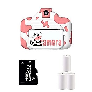 Kids Instant Camera Video Selfie Photo Shooting Digital Camera for Toddlers 32GB SD Card Included Selfie Cartoon Frames Cellphone Photo Printing Portable Lanyard Rechargeable ( Color : Pink )