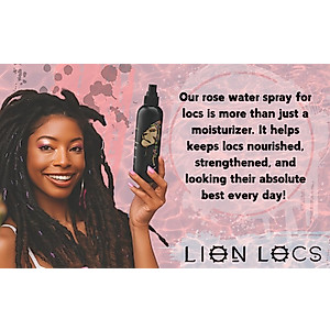 Lion Locs Rosewater Spray for Dreads and Locs - Organic Vegan Conditioner with Aloe, Oils, Vitamins, and Glycerin