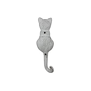 Handcrafted Nautical Decor Whitewashed Cast Iron Cat Tail Decorative Metal Wall Hook 7"
