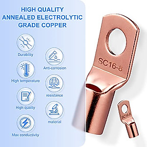 240pcs Copper Wire Lugs Battery Terminals Battery Cable Ends, AWG 2 4 6 8 10/12 Gauge Wire Connectors, 110Pcs Wire Lugs Terminal Connectors with 130Pcs Heat Shrink Tubing for Marine Electrical