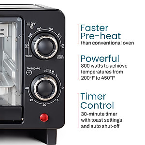Elite Gourmet ETO490 9L/4 Slice Countertop Toaster Oven with 30-Minute Timer, Adjustable Temperature Control, Includes Baking Pan and Wire Rack, Bake, Broil, Toast, Black