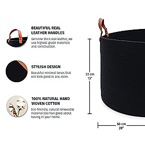 OrganiHaus Black Baskets for Organizing 20x13 | Large Blanket Basket for Living Room | Toy Storage Basket for Kids | Cotton Rope Basket w/Handles | Large Basket for Blankets | Large Storage Basket