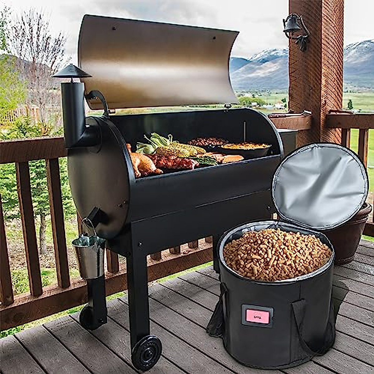 Upgraded 2PCS 20LBS Pellet Grills Stay Dry Pellet Bin - Wood Pellet Storage Bag Container - Smoker Pellet Dispenser - Anti-Shock Foam Layer Reduces Wood Pellets/Charcoal Chipping